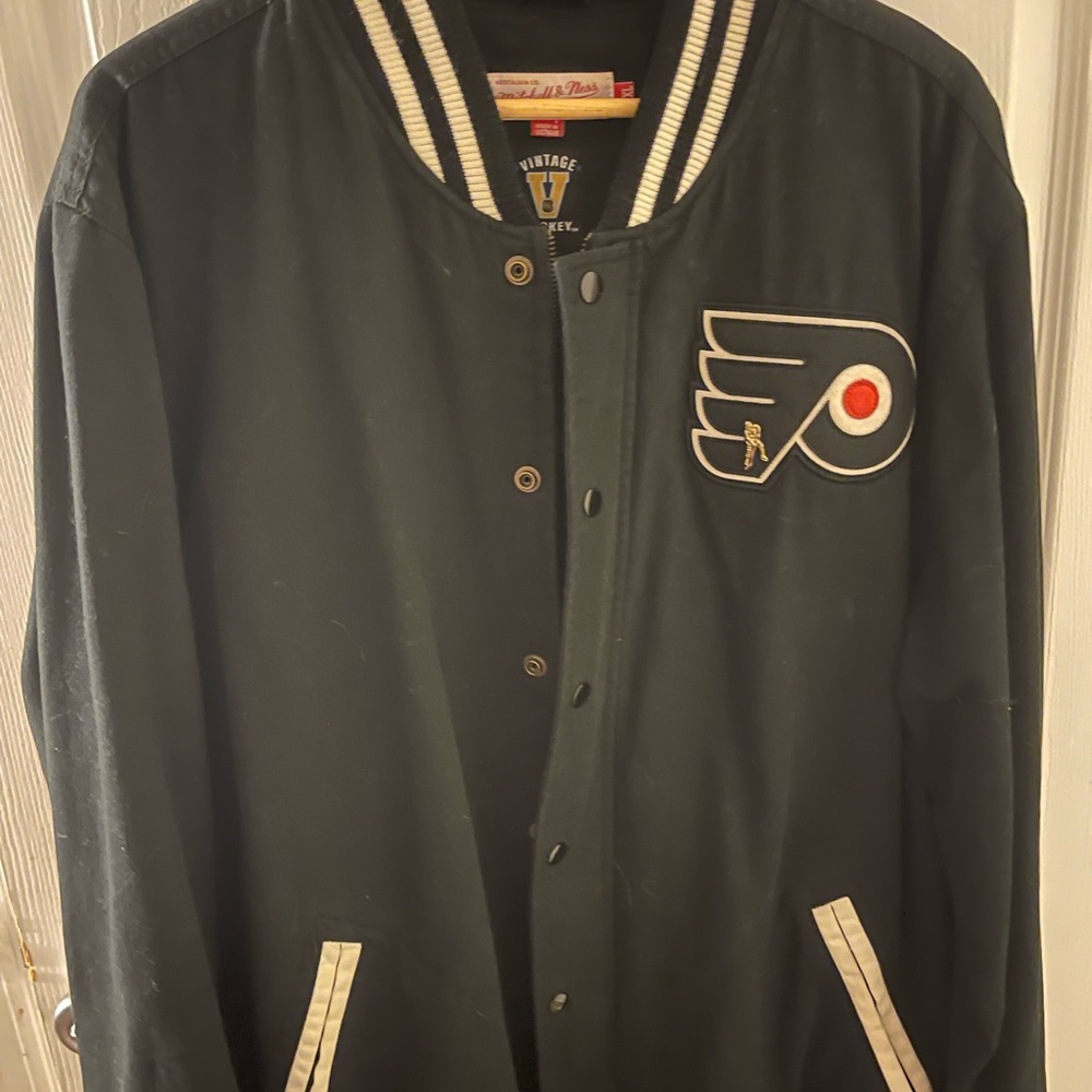 Black Vintage Mitchell And Ness Flyers Varsity Jacket… - Gem